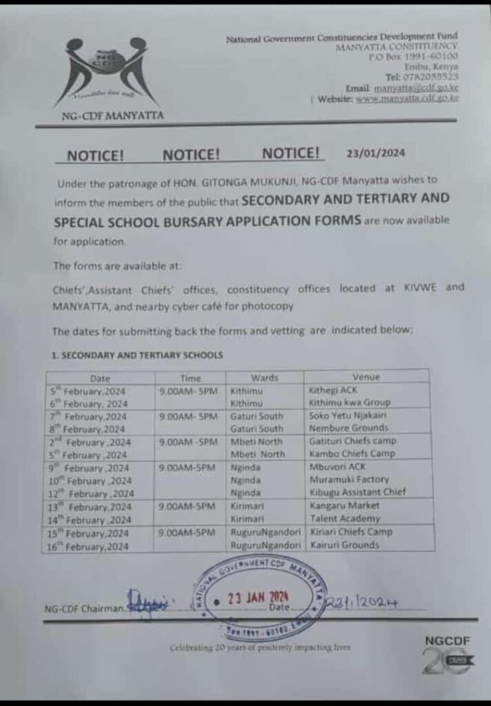 Manyatta Constituency Secondary and Tertiary bursaries available ...